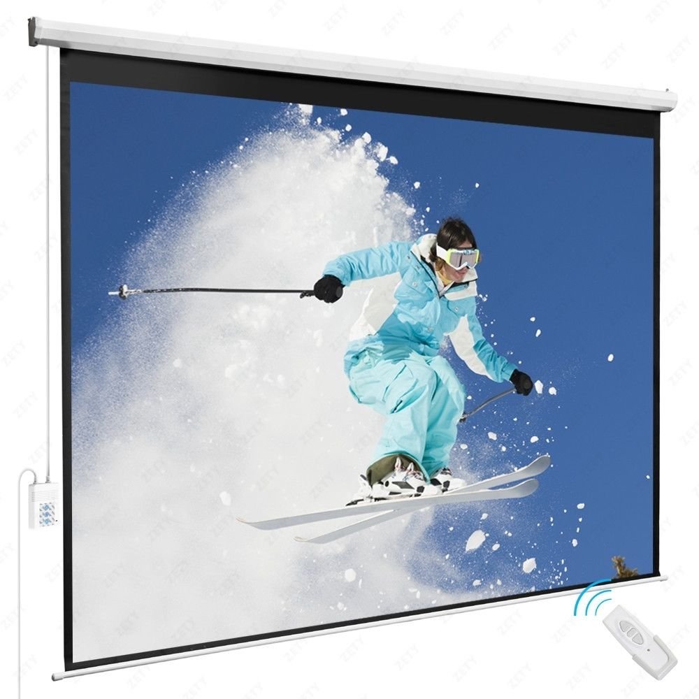 Uenjoy 100" Projection 4:3 HD White Screen Electric Remote Control ...