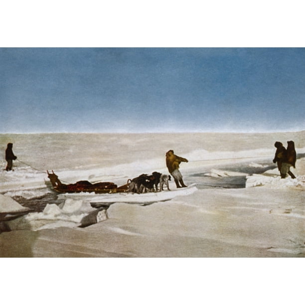 North Pole: Dog Sled, C1910. /Nmen And A Dog Sled Crossing Water On A ...