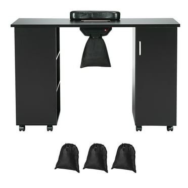 SKYSHALO Mobile Manicure Table with Dust Collector, 8 Wheels & 3 Bags ...