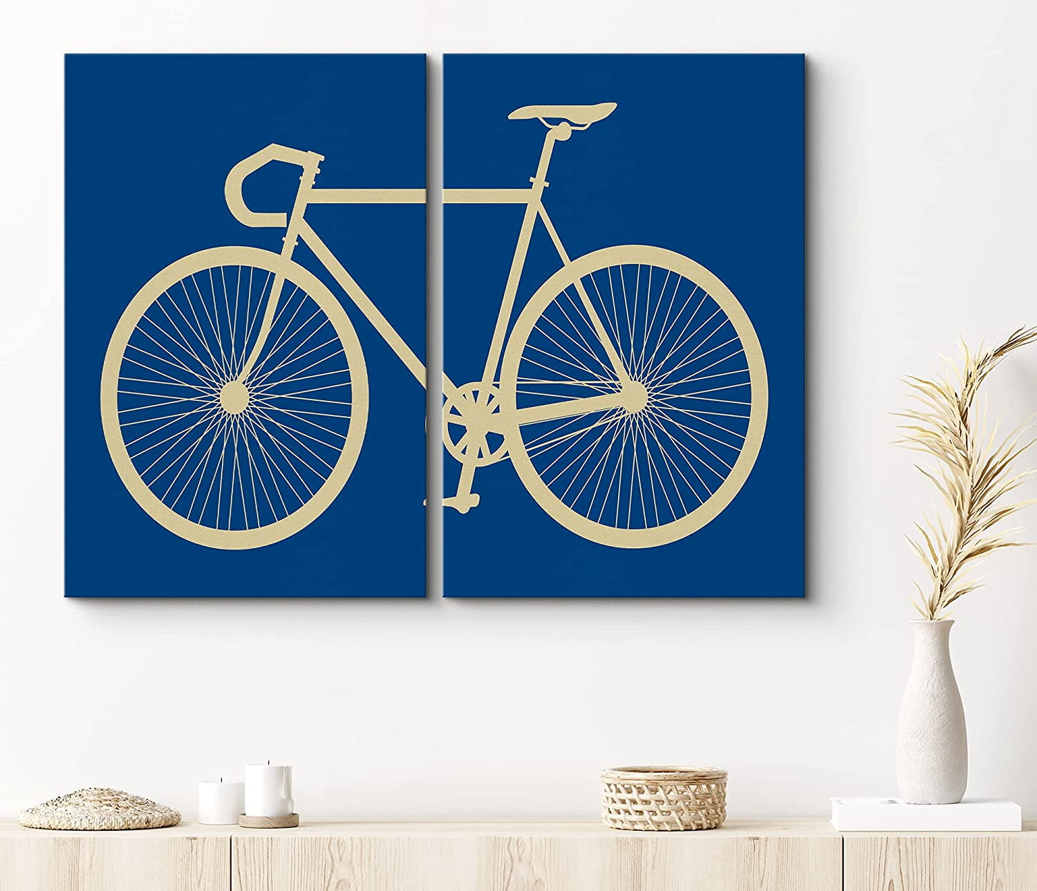 PixonSign Canvas Print Wall Art Simplistic Bike Model with Blue ...