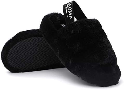 Seranoma Women's Faux Fur Slipper with Elastic Band Fluff Slide Slipper ...