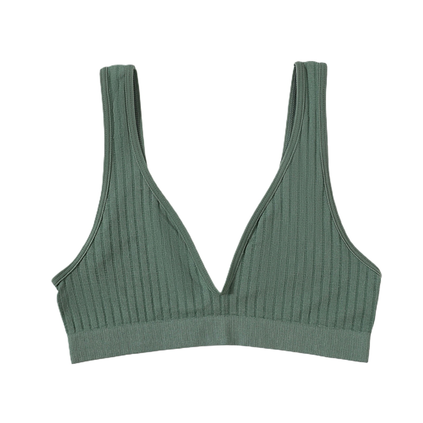 huanledash Deep V-neck Wide Shoulder Straps Ribbed Women Bra Seamless ...