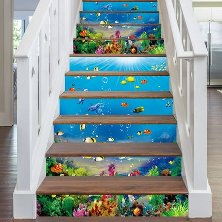 6pcs Creative 3D Ocean Landscape Stair Sticker Creative 3D Self ...
