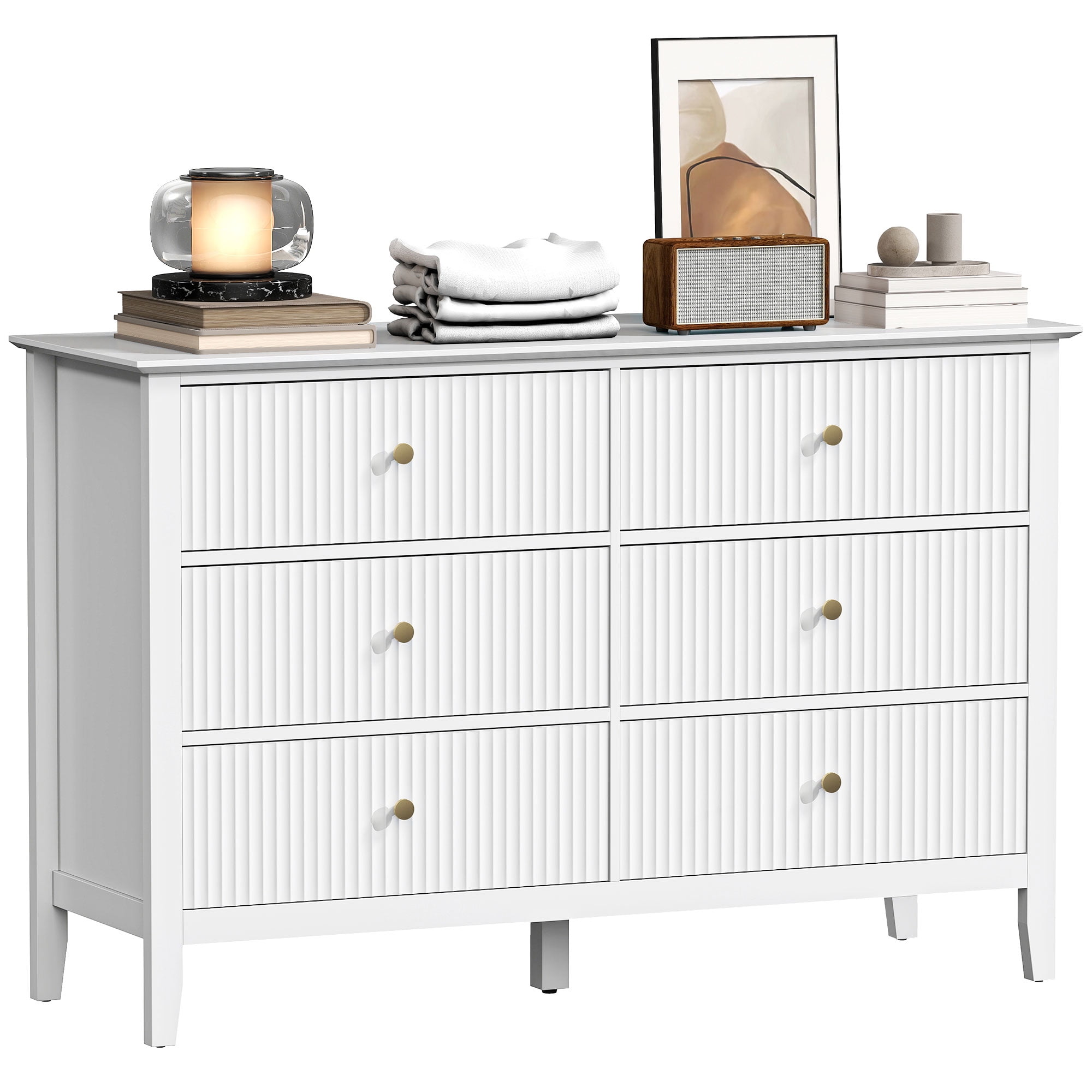 Click here for Homcom Fluted 6 Drawer Dresser For Bedroom  Double... prices