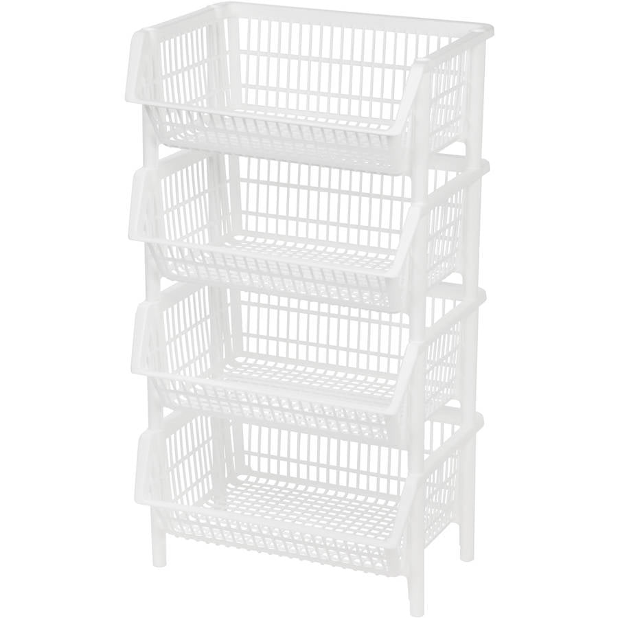 IRIS USA, Jumbo Plastic Stacking Basket, White, 4 Pack - Walmart.com ...