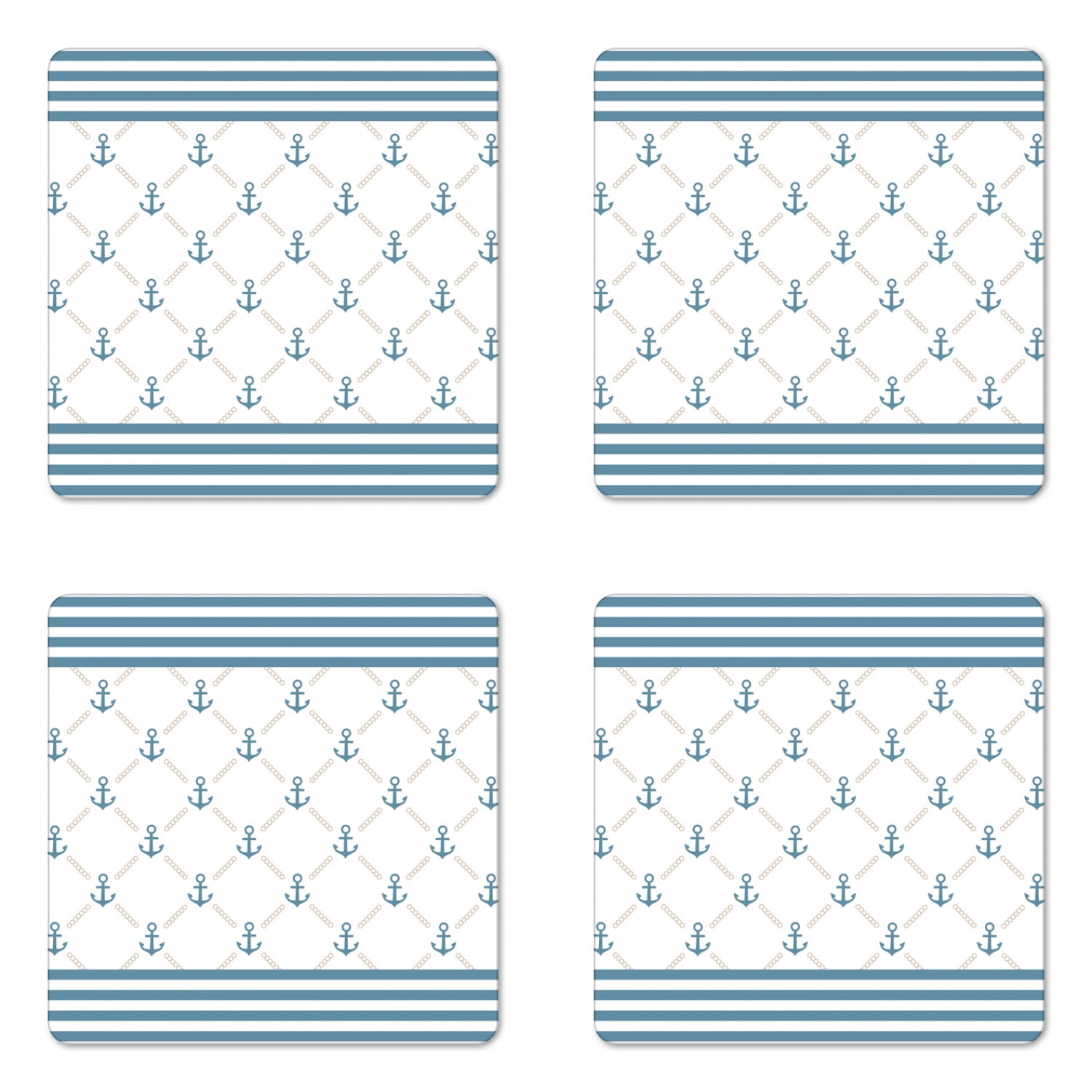 Anchor Coaster Set of 4, Blue Stripes Frame Abstract Lines and Chain ...