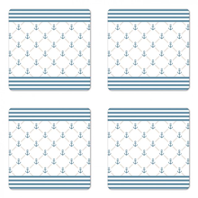 Anchor Coaster Set of 4, Blue Stripes Frame Abstract Lines and Chain ...