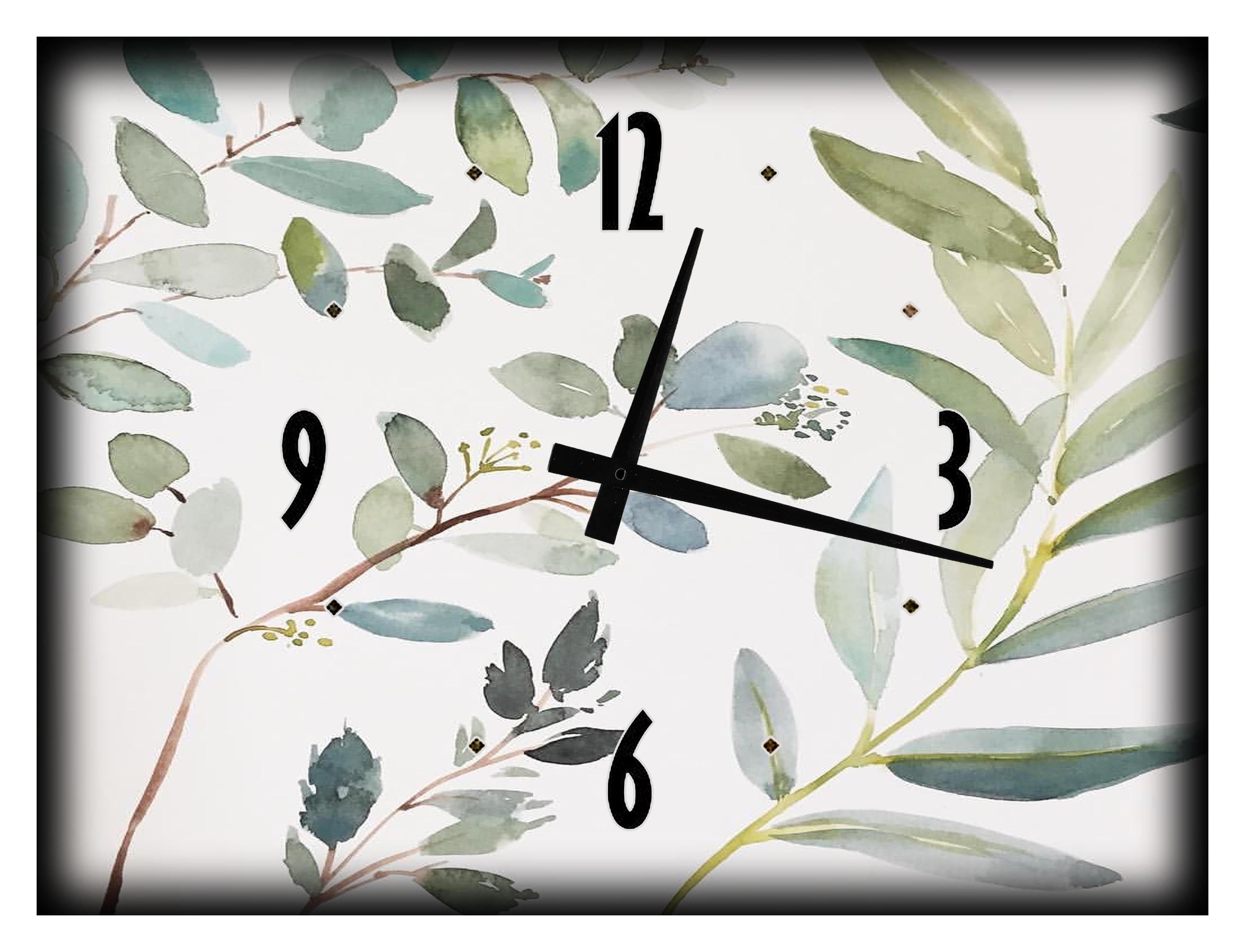 Canvas Wall Art Clock Watercolor Eucalyptus Leaves Large Clock Wall Art ...