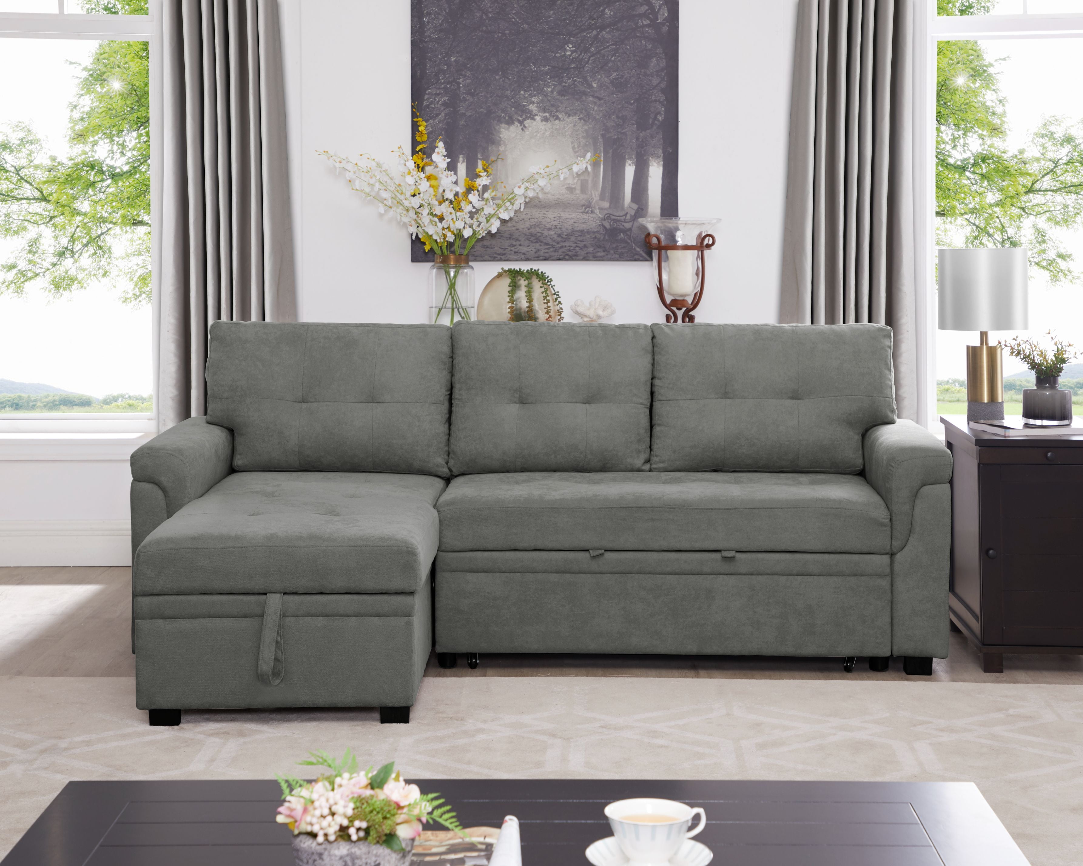 Naomi Home Perry Modern Sectional Sofa with Storage Chaise-Color:Gray,Fabric:Velvet - Walmart.com