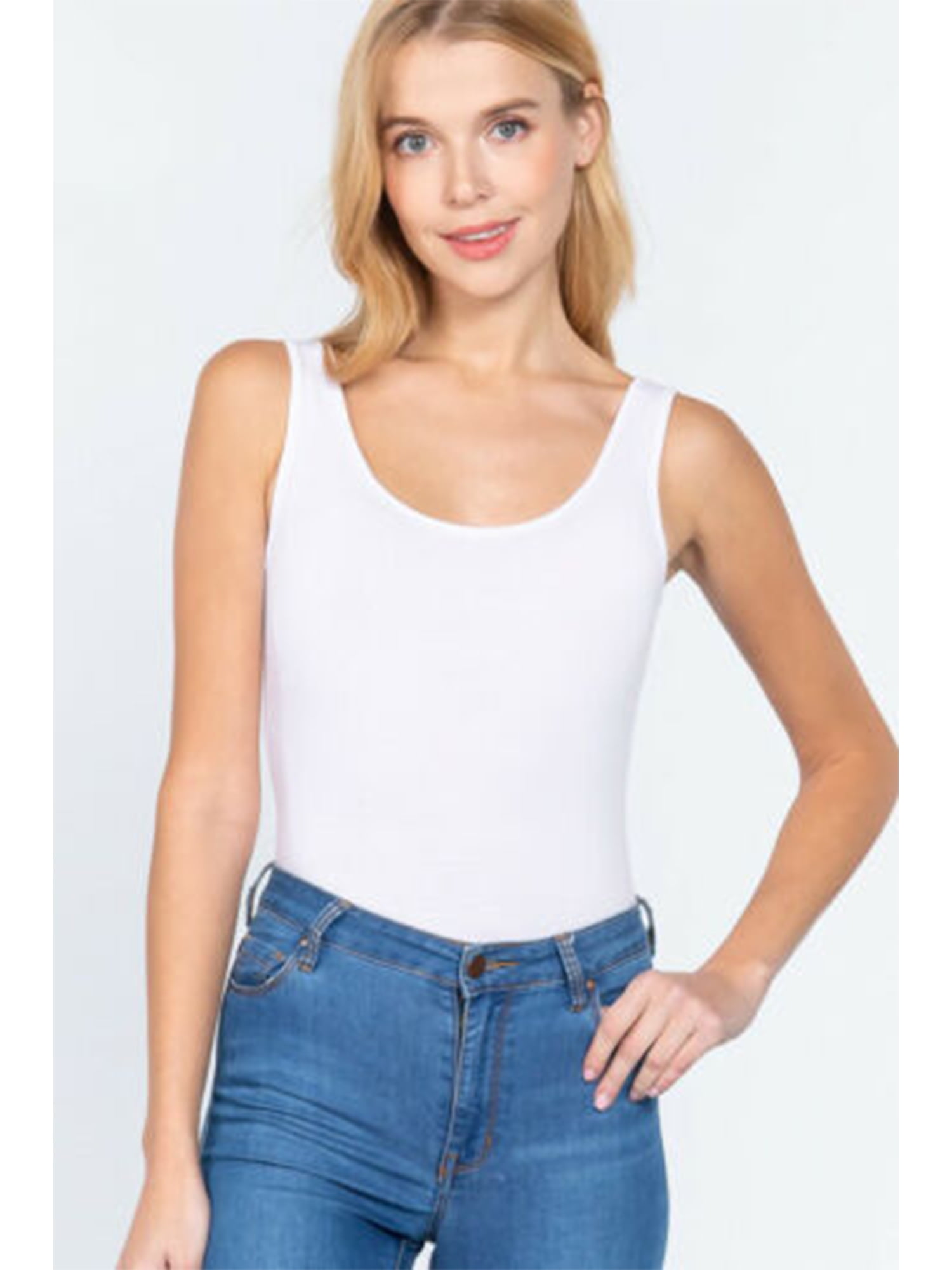 LELINTA Women's Bodysuit Basic Tank Bodysuit Scoop Neck Thong Back ...