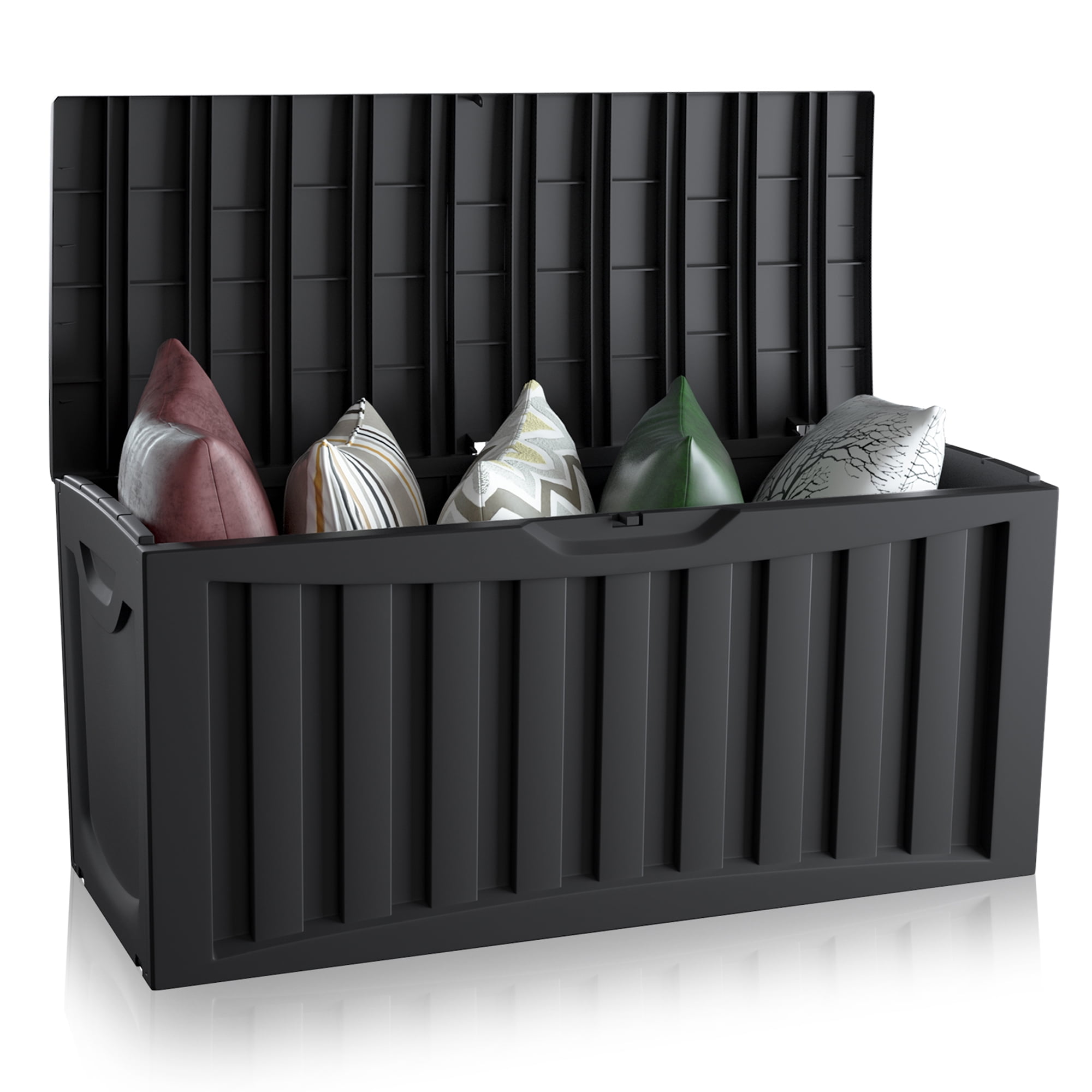 Gymax 90 Gallon Resin Deck Box Lockable Outdoor Storage Container w ...