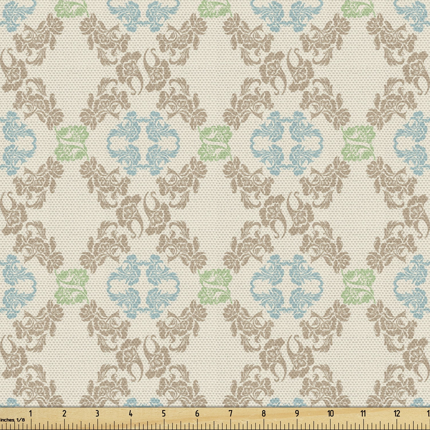 Pastel Fabric By The Yard Baroque Inspired Damask Art Curves Motifs In