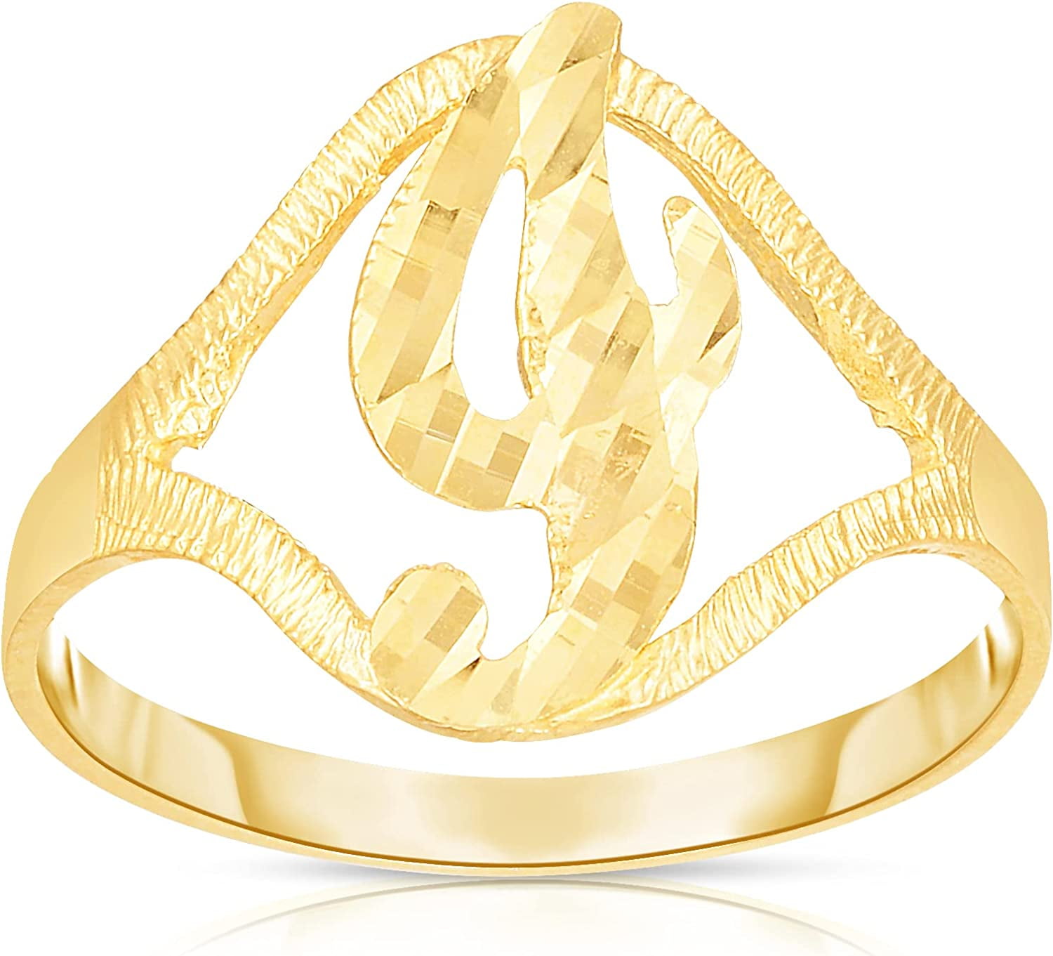 Floreo 10k Yellow Gold Cursive Initial Ring Letters A-Z Sizes 4-9 for ...