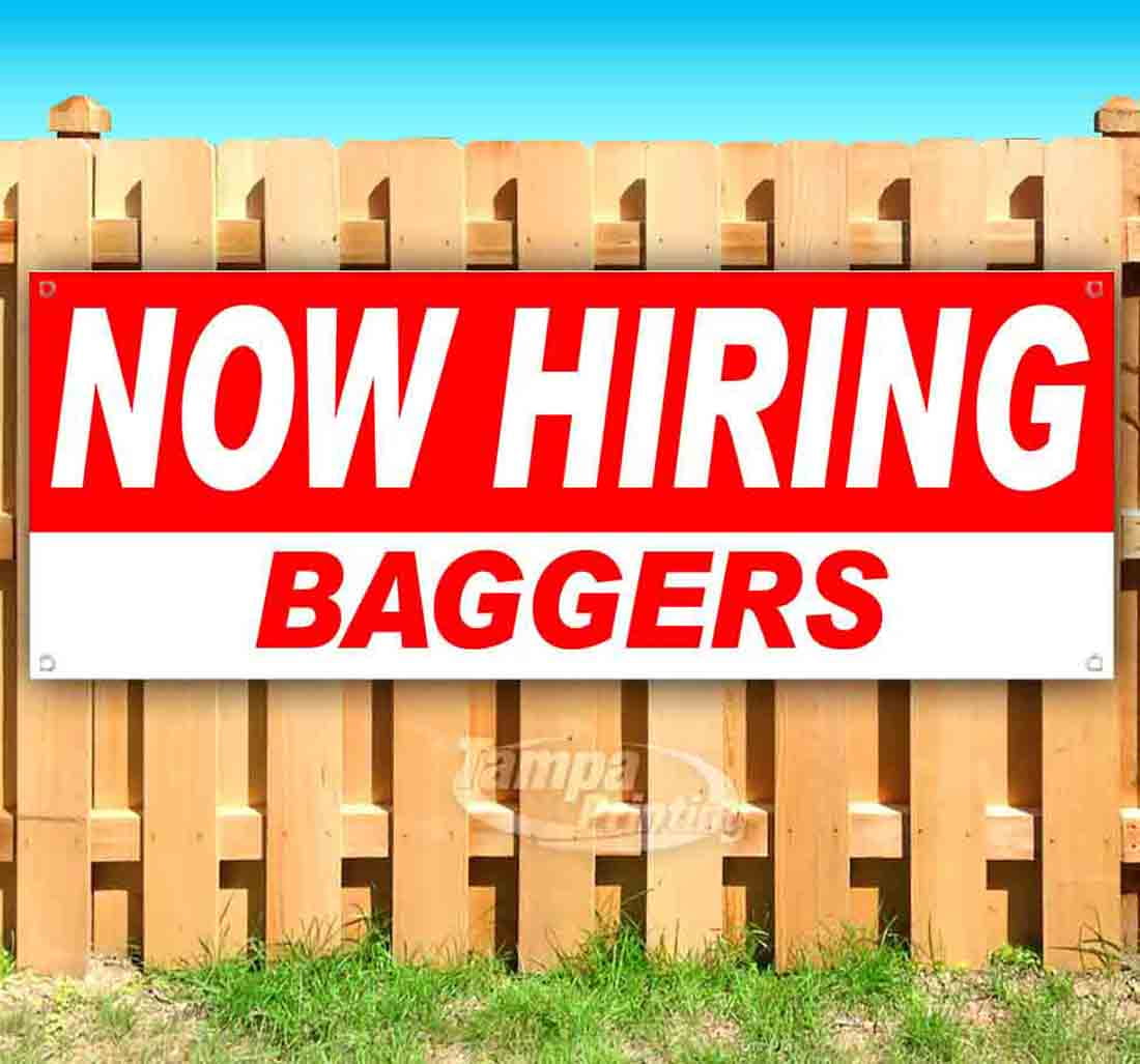Now Hiring Baggers 13 oz Vinyl Banner With Metal Grommets - Walmart.com