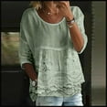 3/4 Length Sleeve Womens Tops Print Loose Large Size Crew Neck T Shirts ...