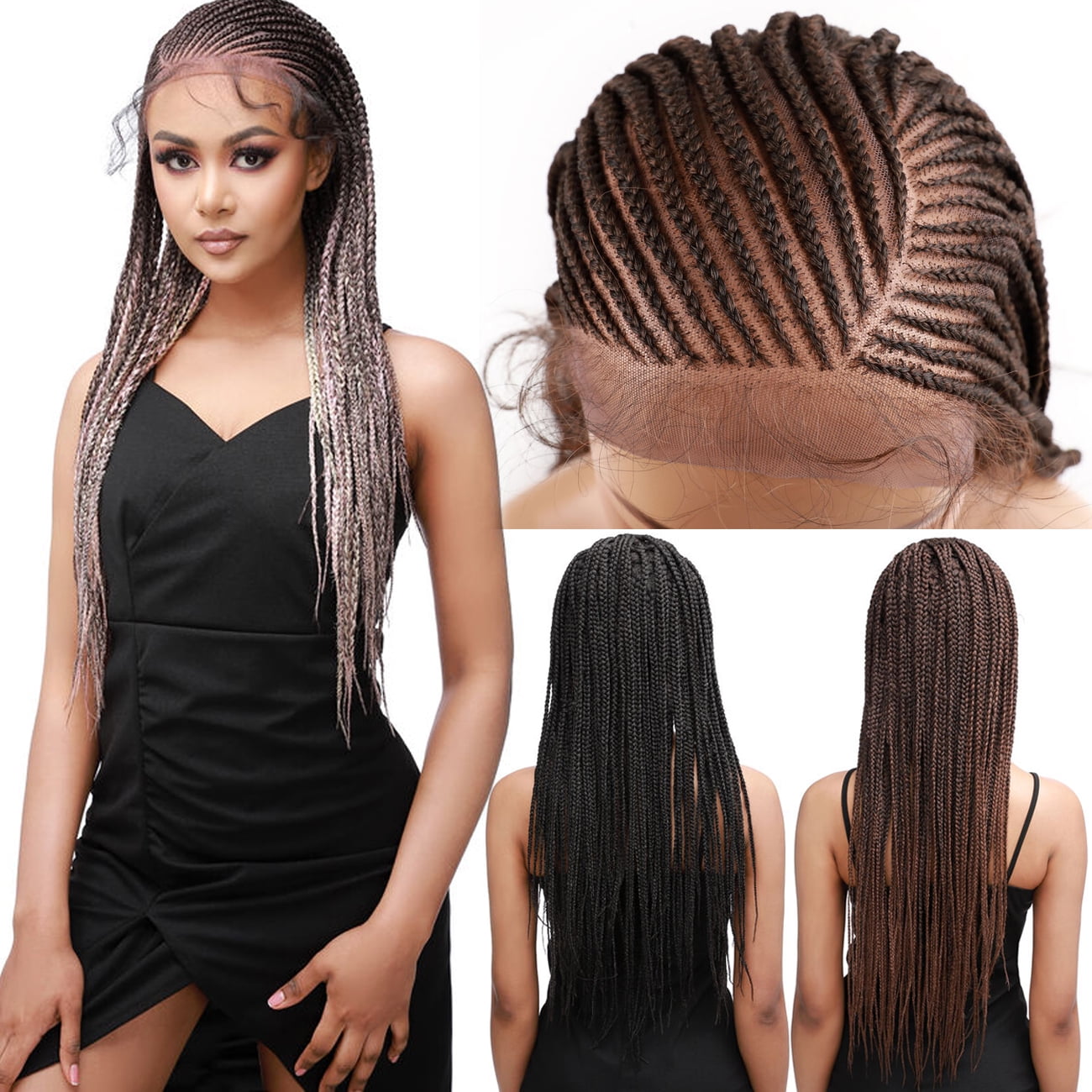 SEGO 29" Realistic Hand Braided Synthetic Lace Front Wigs with Baby ...