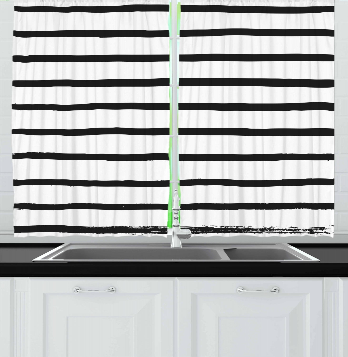 Modern Curtains 2 Panels Set, Abstract Minimalist Horizontal Paintbrush ...