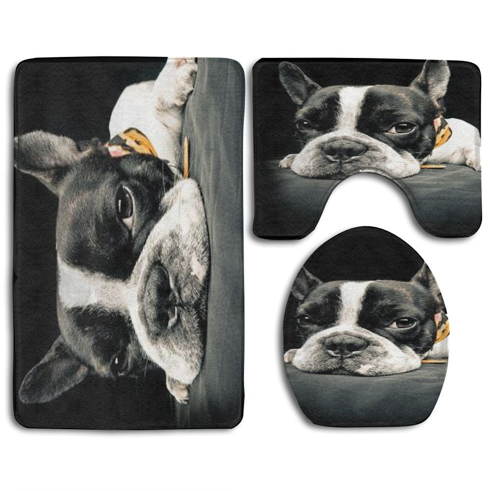CHAPLLE Boston Dog 3 Piece Bathroom Rugs Set Bath Rug Contour Mat and ...