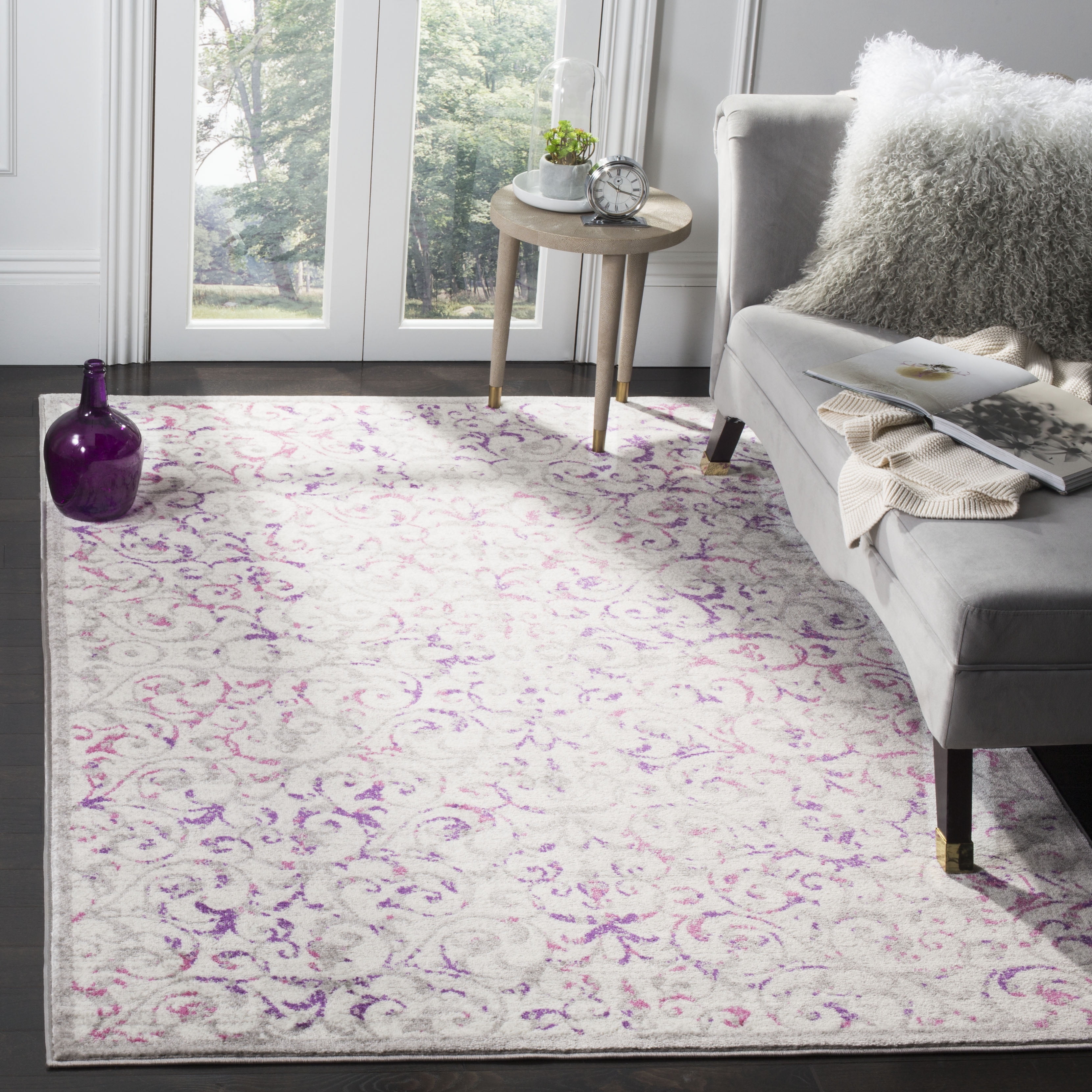 SAFAVIEH Skyler Franklin Floral Area Rug, Ivory/Pink, 9' x 12 ...
