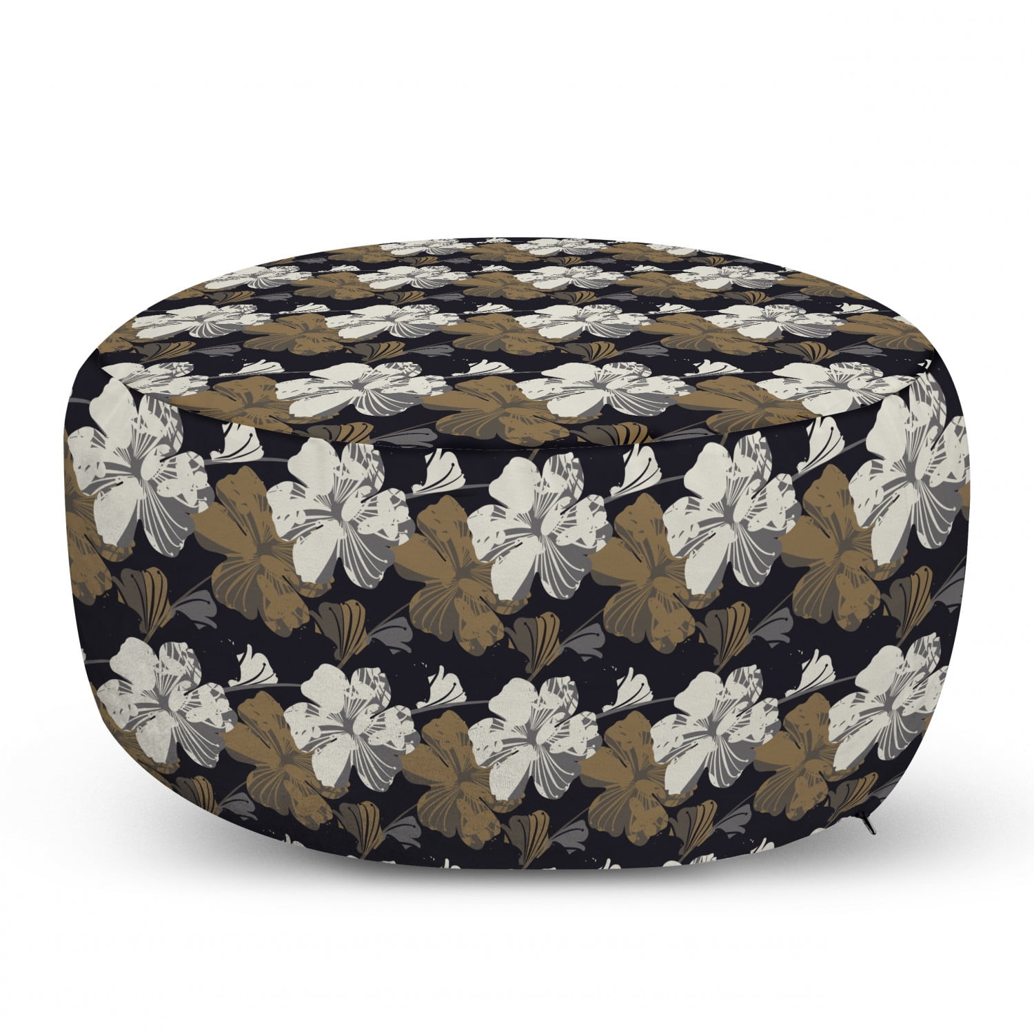 Flowers Pouf Cover with Zipper, Design of Floral Theme Botanical Motifs ...