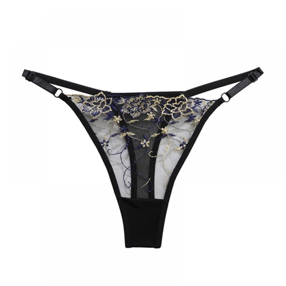 4 Pack Women Lace Embroidery Thong Sexy Side Tie Adjustable Mesh G ...