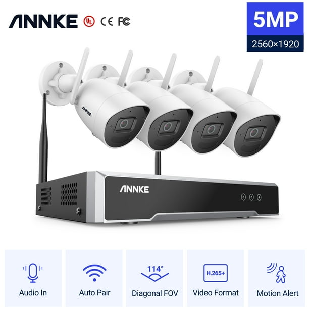 ANNKE 5MP Super HD 8CH Wireless NVR IP Security Camera System with 100 ft Night Vision, Audio ...