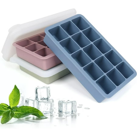Ice Cube Tray with Lid, 3 Packs 45 Cubes, Silicone Ice Cube Trays Large ...