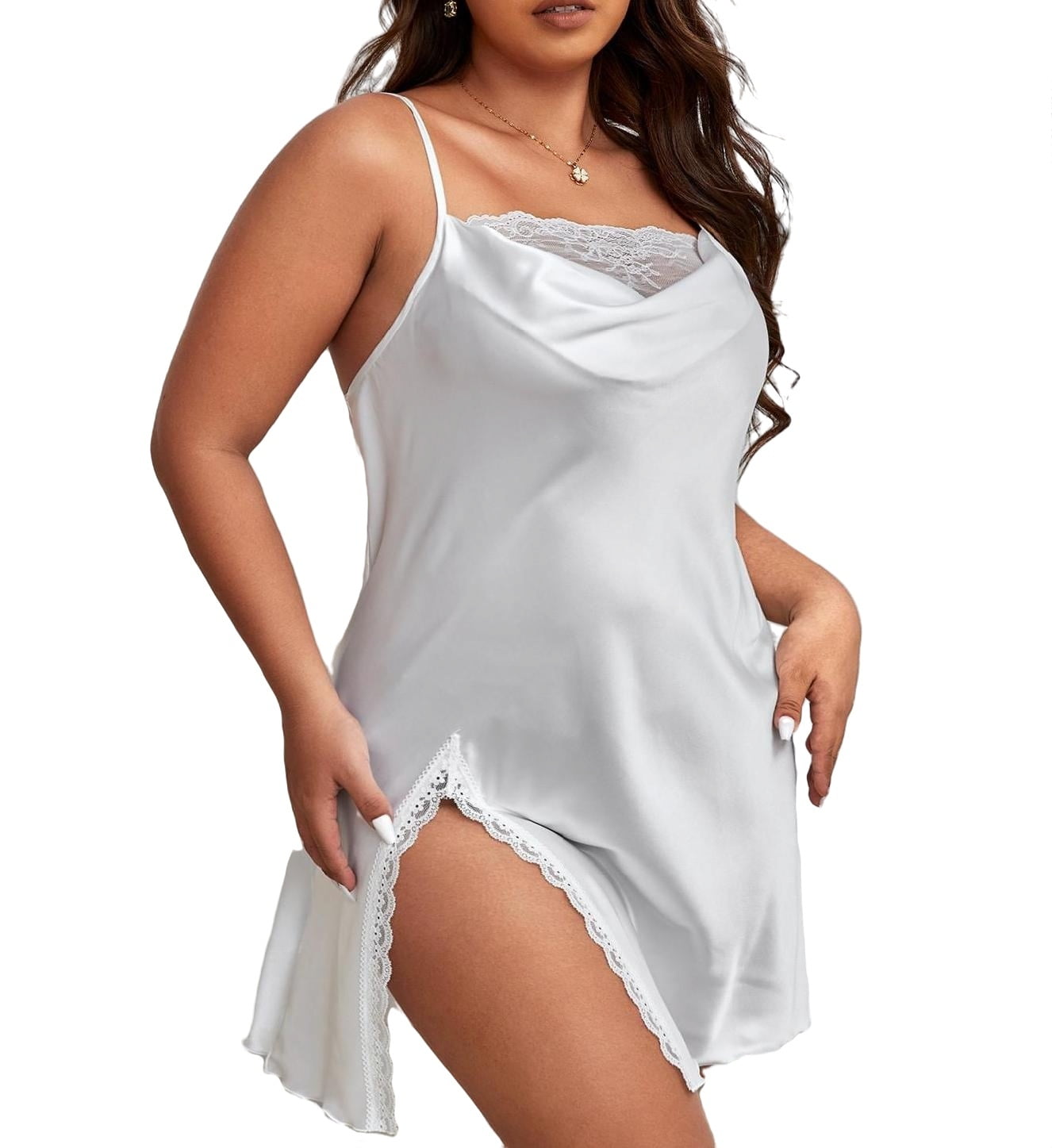 Sexy Cami Strap Slip Dress Sleeveless White Plus Size Nightgowns