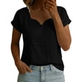 Casual V Neck Solid Color Short Sleeve T Shirt Peach Collar Top for ...