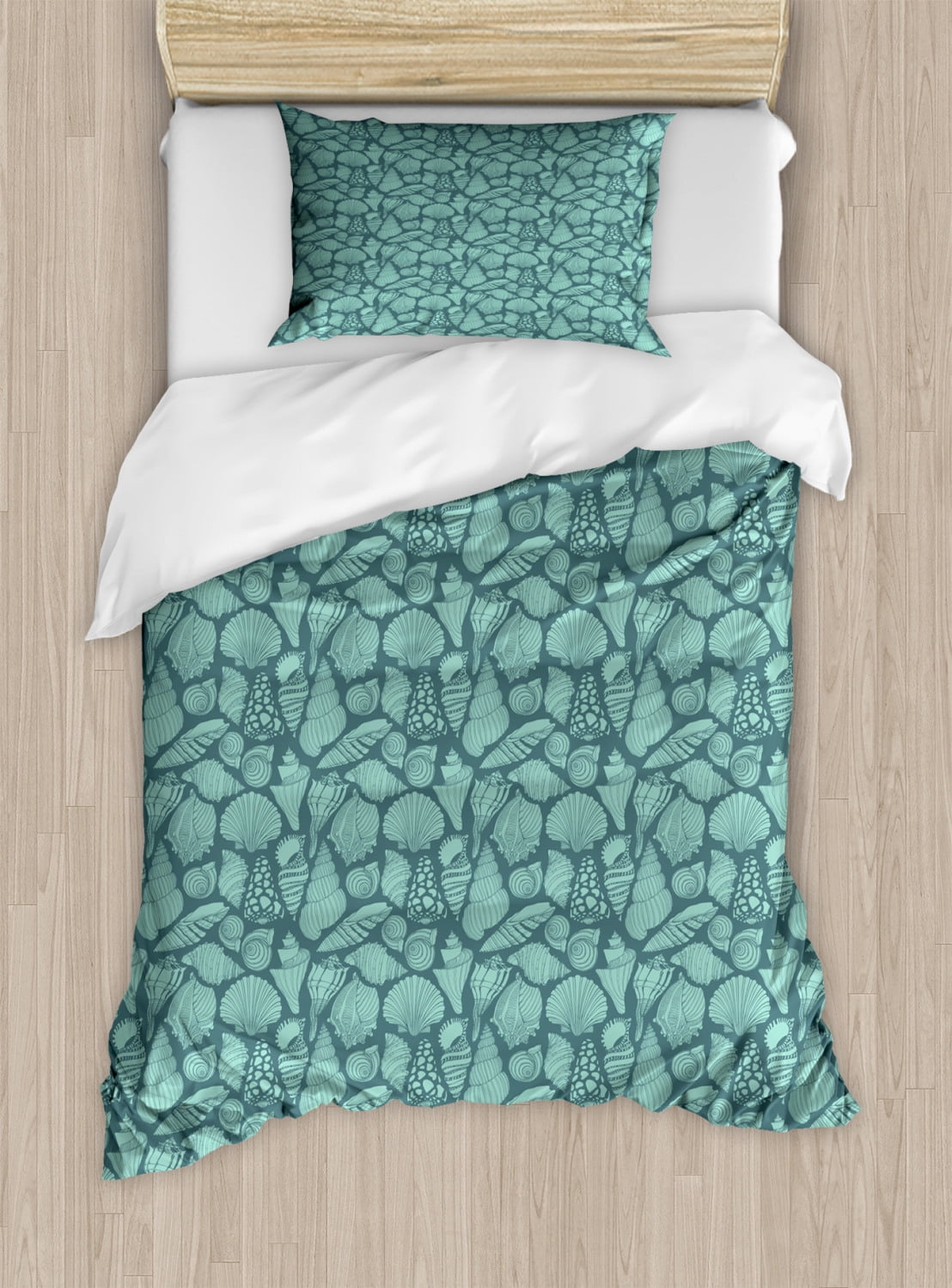 Shells Twin Size Duvet Cover Set, Marine Concept Elements Stylized ...