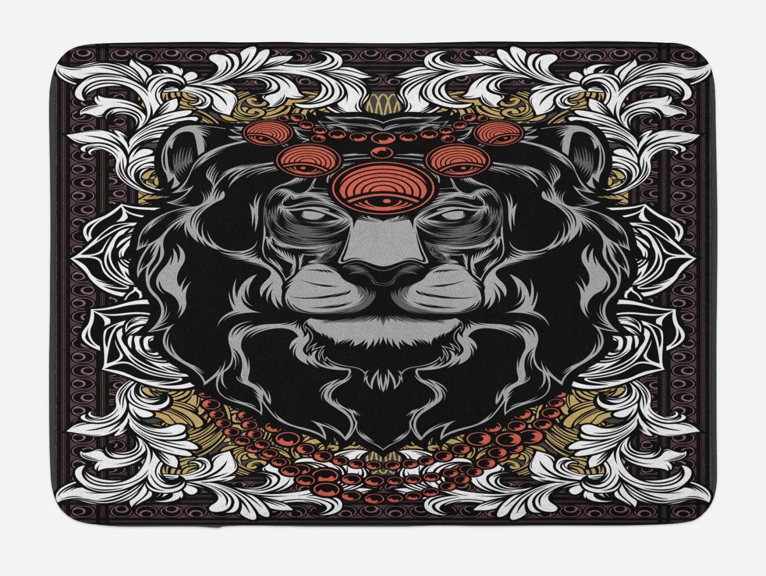 King Bath Mat, Forest Jungle Emperor Safari Animal Lion with Medieval ...