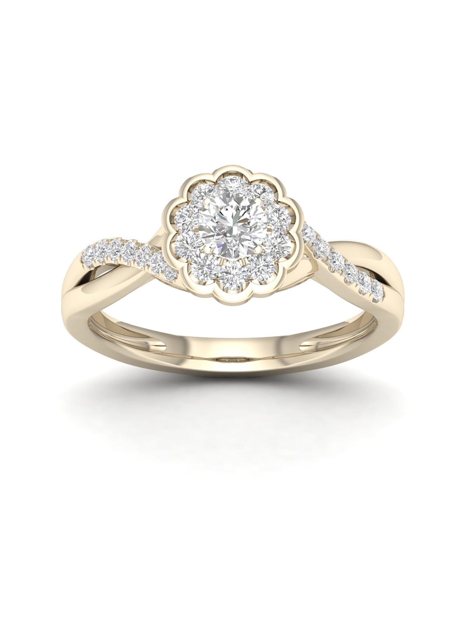1/3Ct TDW Diamond 10K Yellow Gold Flower Burst Twist Shank Engagement ...