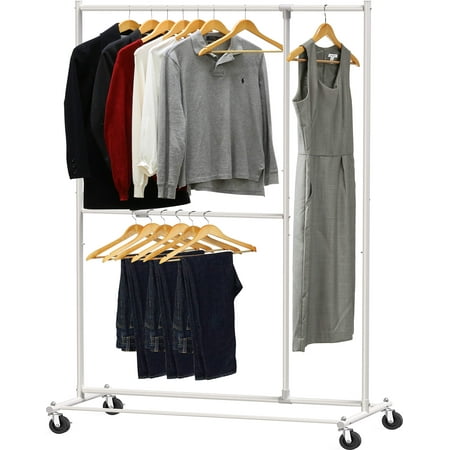 Simple Houseware Dual Bar Adjustable Garment Rack, White, 72-inch ...