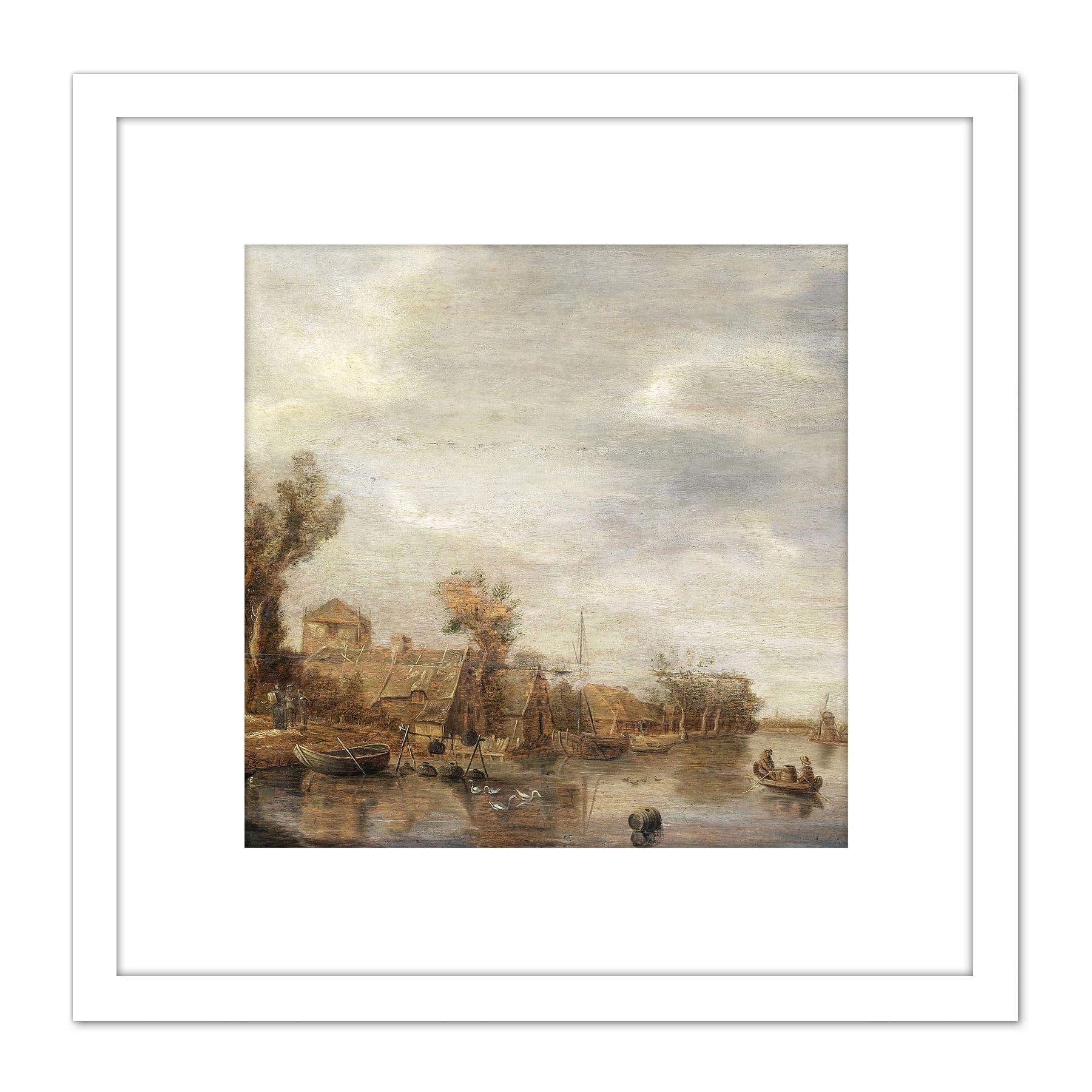 Van Goyen View Of A River Landscape Painting 8X8 Inch Square Wooden ...