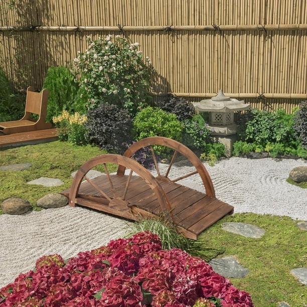 SalonMore Wooden Garden Bridge Footbridge with Half Wheel Railing for ...