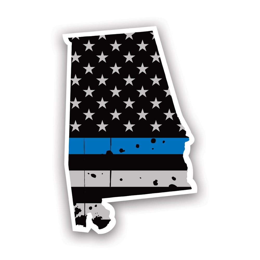 Distressed Thin Blue Line Alabama State Shaped Subdued US Flag Sticker ...