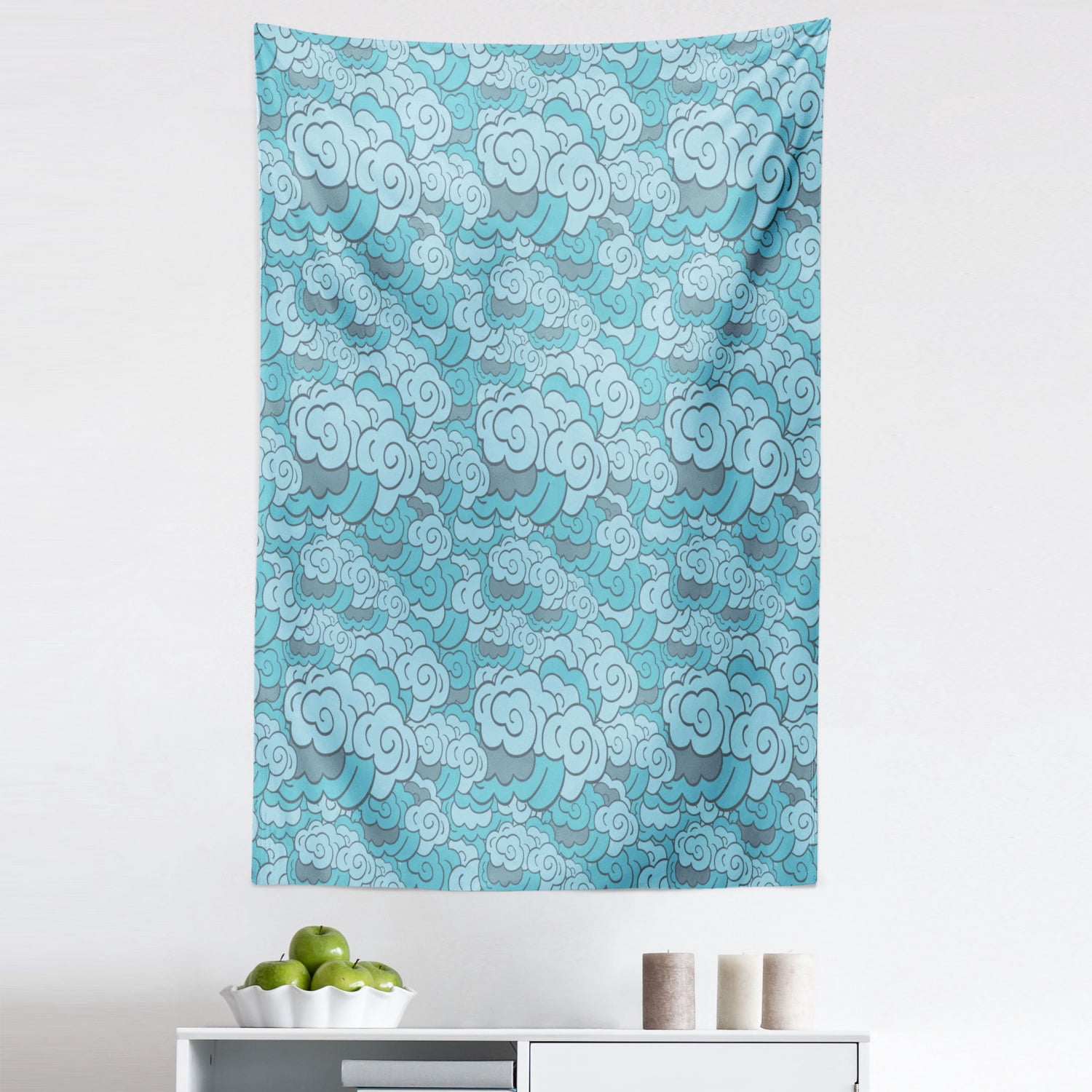 Cloud Tapestry, Hand Drawn Sky View Interlacing Repetitive Cloud ...