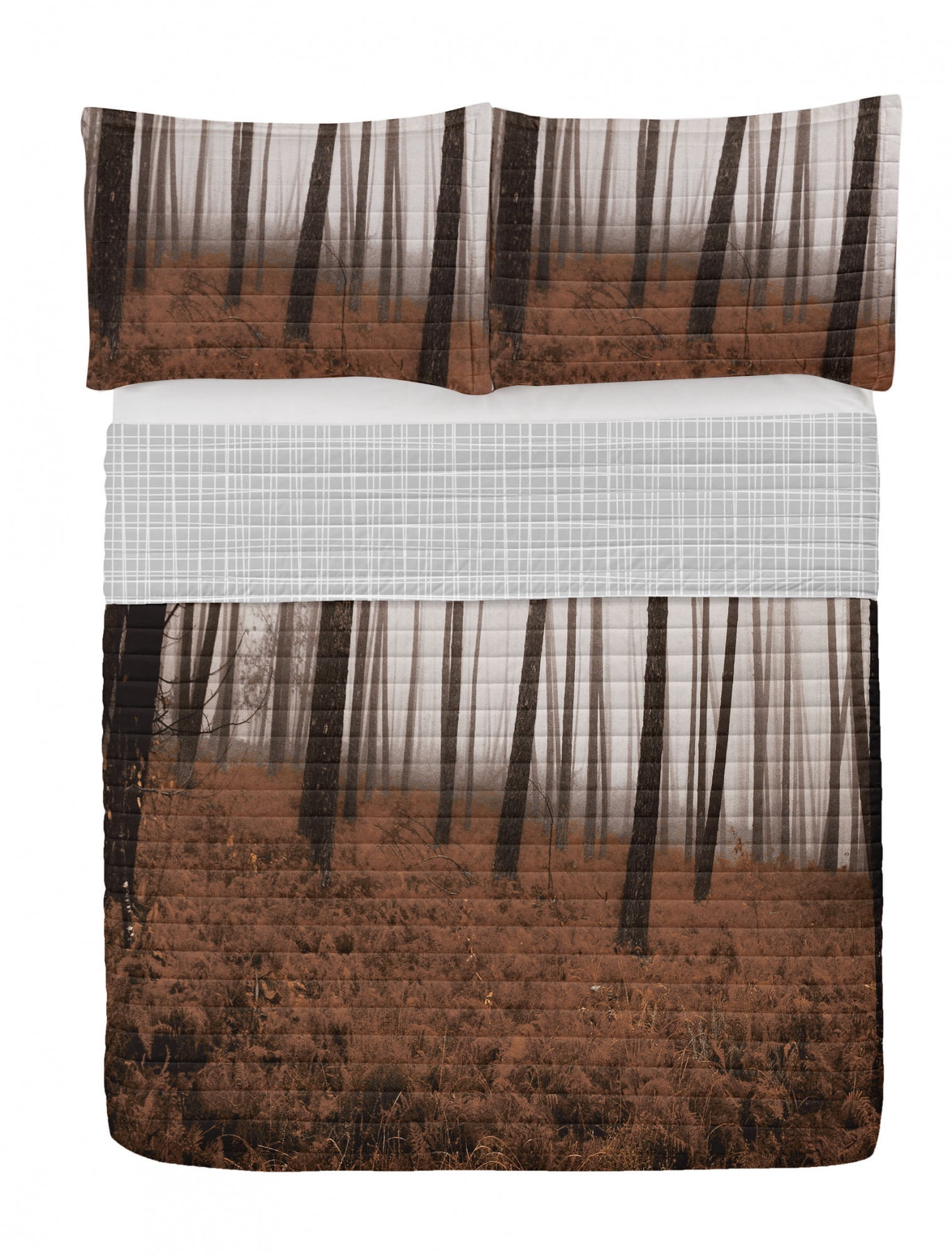 Forest Reversible Bedspread Set, Fantasy Woodland Under Heavy Fog Tall ...
