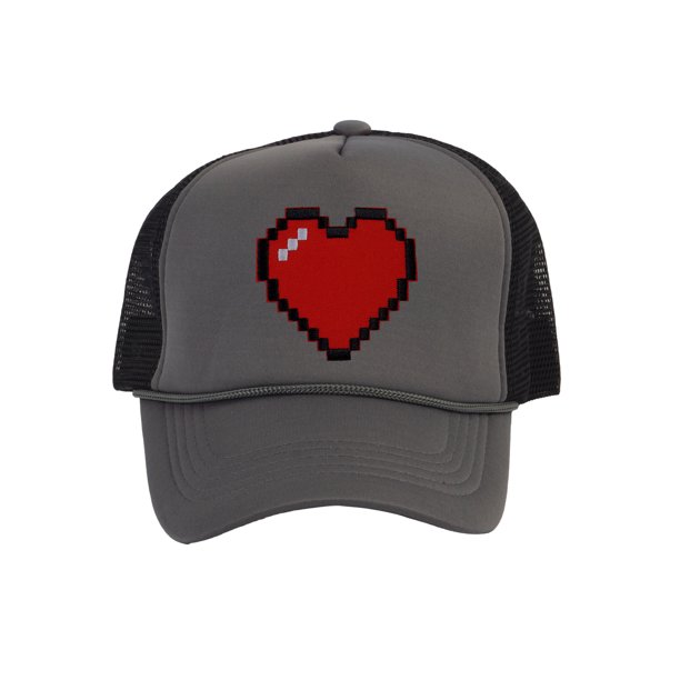 Men's 80's Retro Large 8 Bit Pixelated Heart Gamer Trucker Hat, Black ...