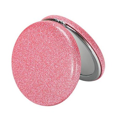 Dynippy Compact Mirror Pu Leather Round Glitter Makeup Pocket Mirror ...