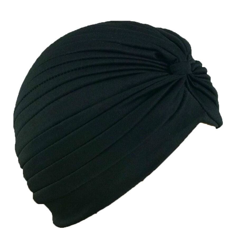 Women's Stretchy Turbans Head Chemo Hijab Pleated Hats 1 Pc - Black ...