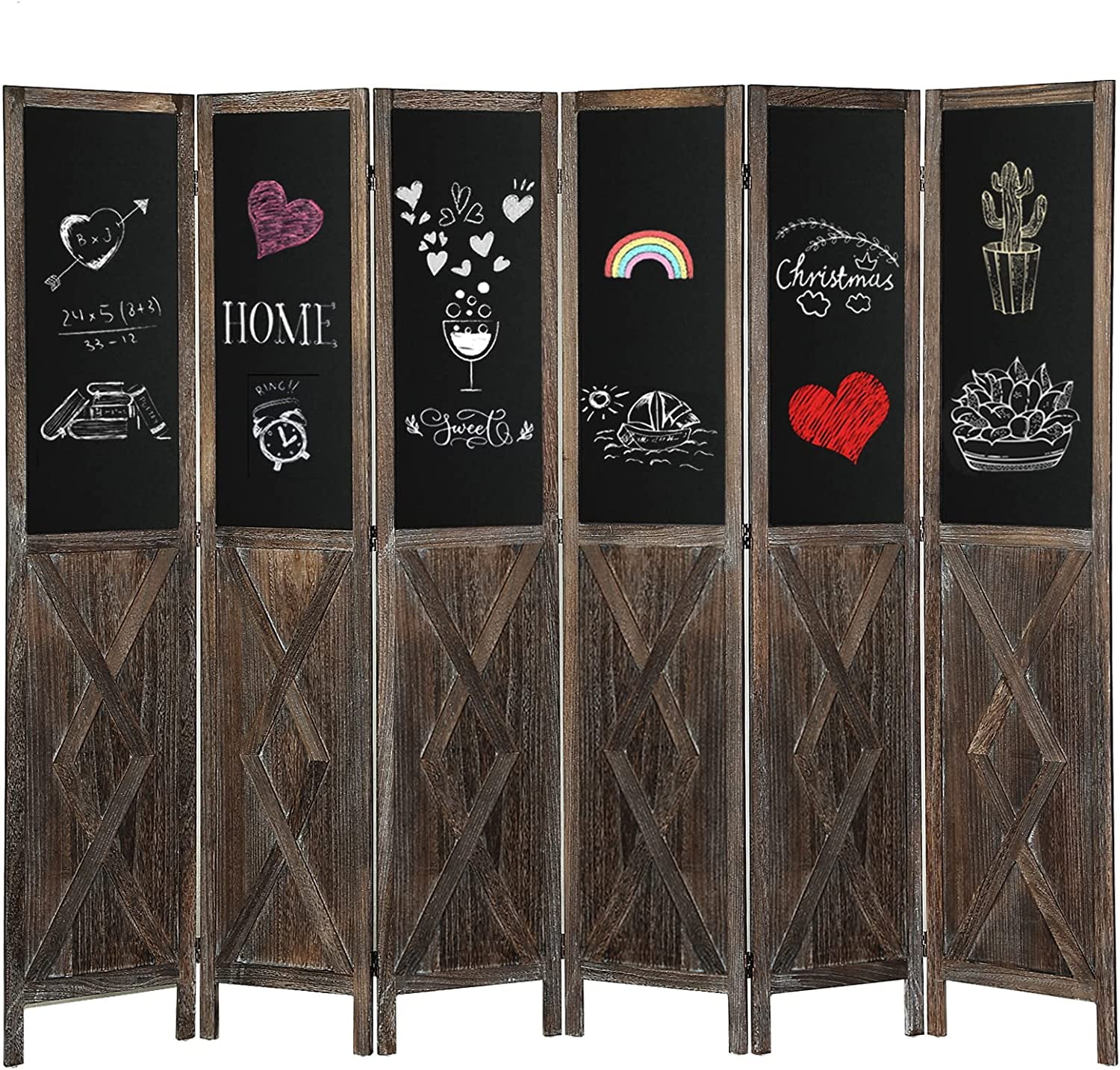 5.8Ft Tall Wood Room Divider with Chalkboard Panels, 4 Panel Rustic ...