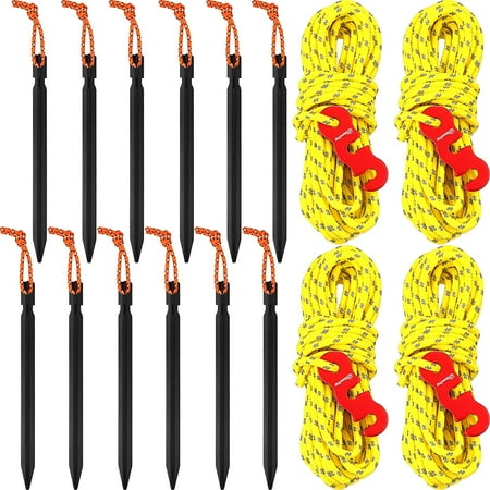 12 Pieces Aluminium Tent Stakes Pegs and 4 Pieces 4m Outdoor Reflective ...