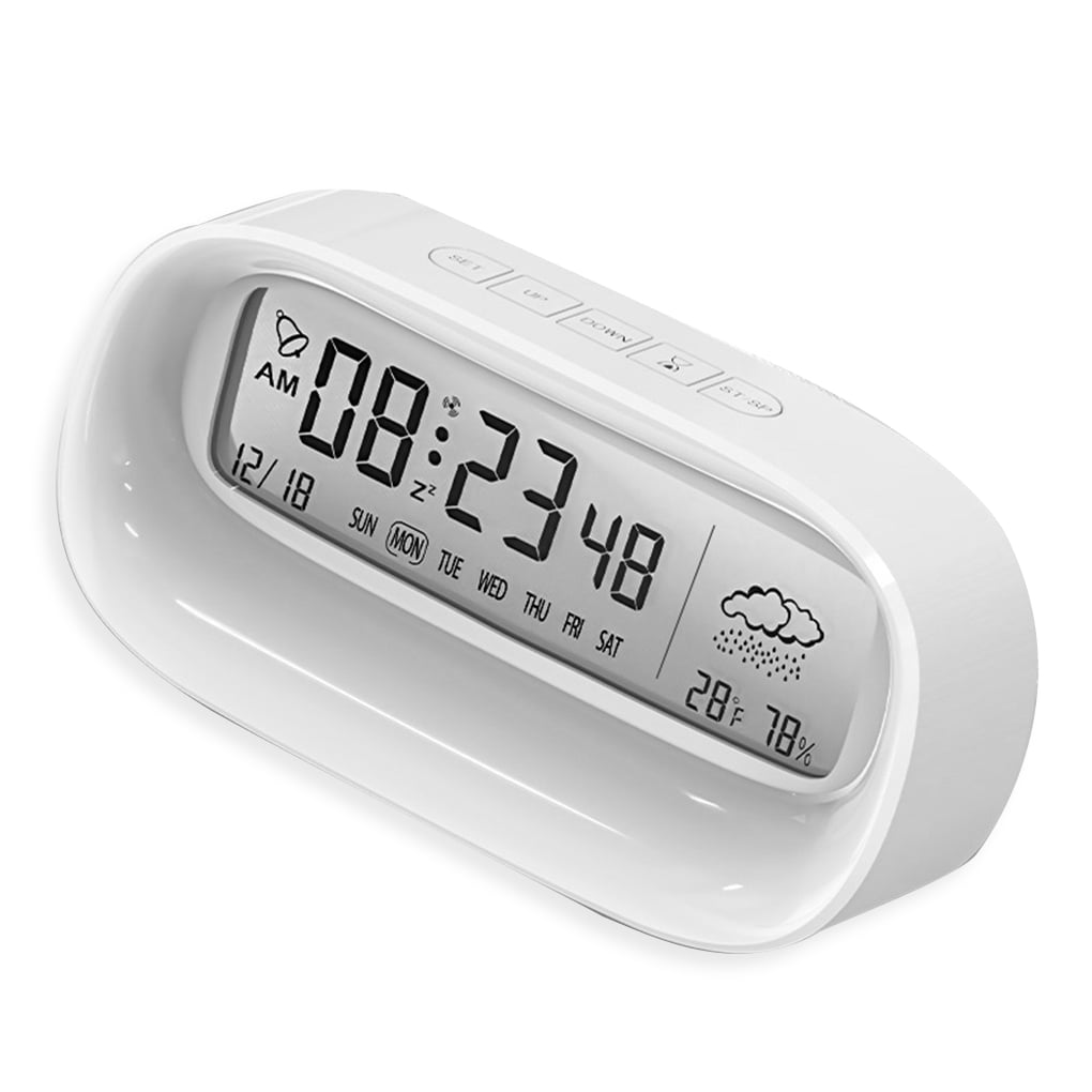 Tssuoun Desk LCD Digital Clock Nightstand Calendar Temperature Humidity ...