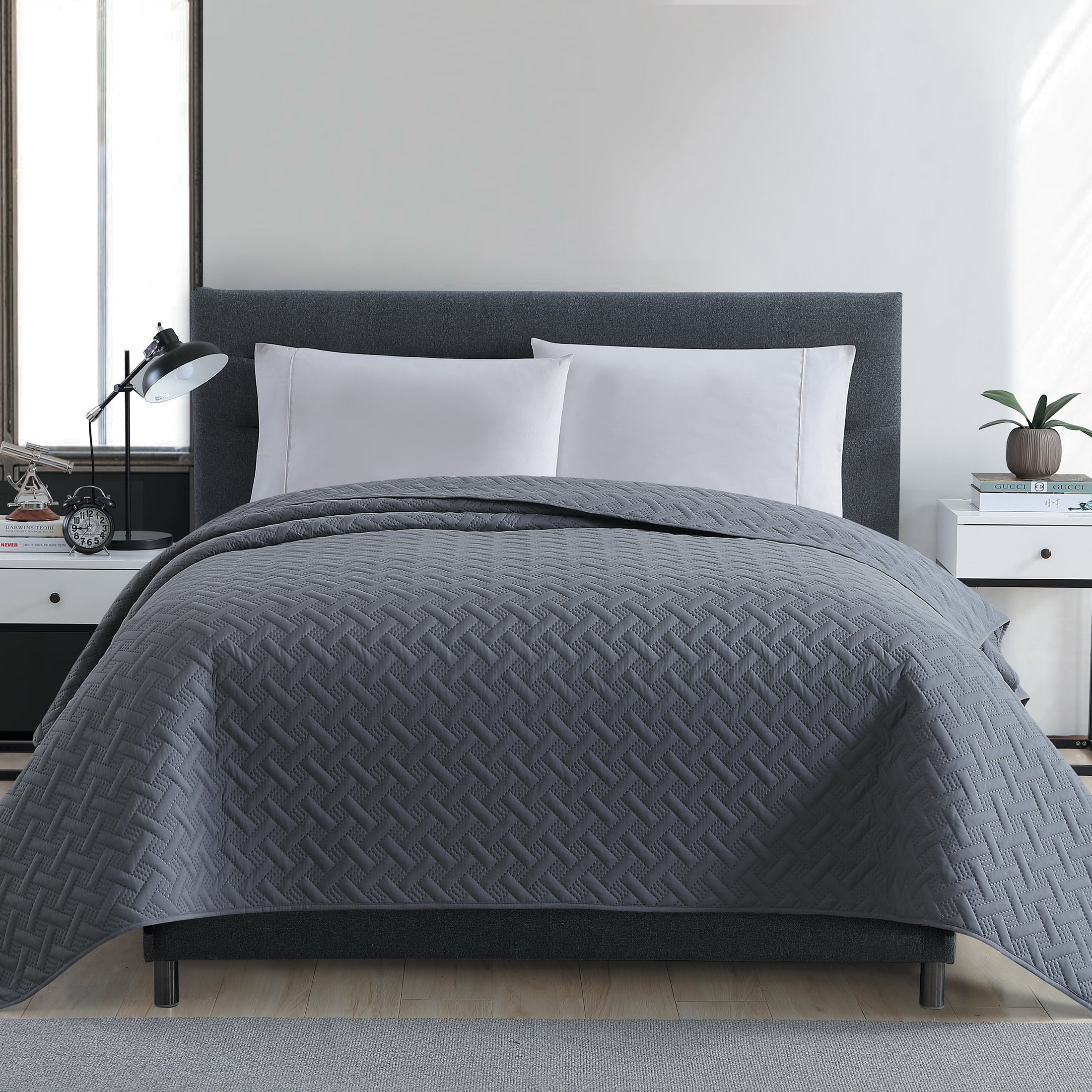 Mainstays Emma Grey Solid Polyester Basketweave Quilt, King – Walmart ...