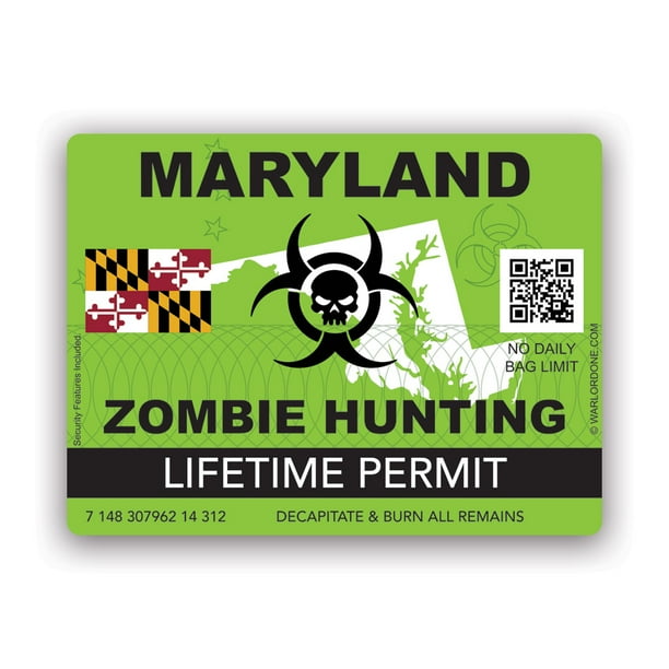 Zombie Maryland State Hunting Permit Sticker Decal - Self Adhesive ...