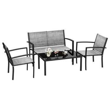 4 Pieces Patio Furniture Outdoor Textilene Conversation Set with Glass ...