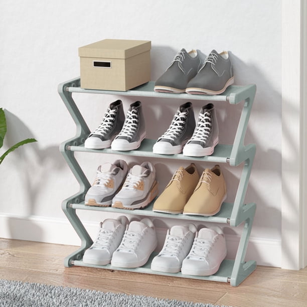 Rack de zapatos de 4 capas en forma de Z azul, ensamblaje fácil ...
