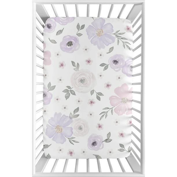 Watercolor Floral Lavender Mini Fitted Crib Sheet by Sweet Jojo Designs ...