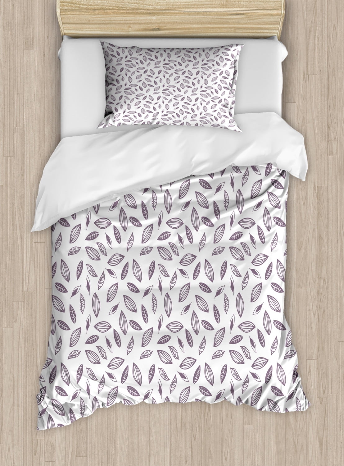 Mauve and White Twin Size Duvet Cover Set, Hand Drawn Autumn Season ...